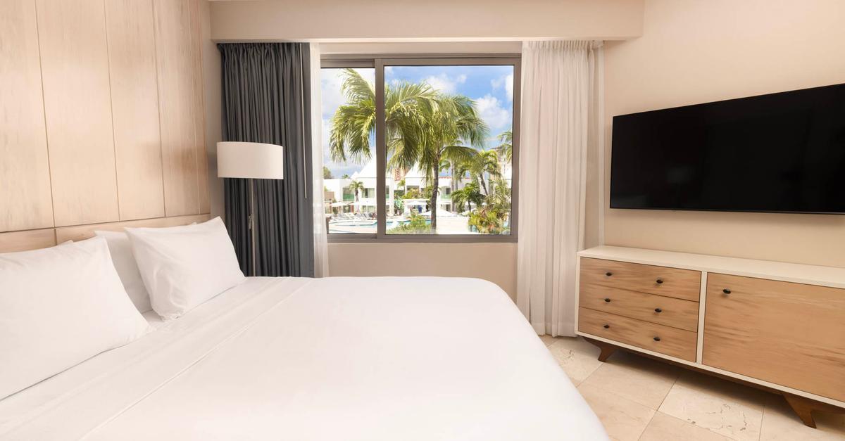 Pool View One King Bed with Bathtub and Shower